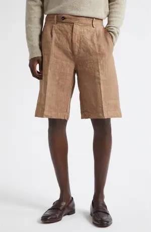 Massimo Alba Pleated Longline Linen Shorts - Clay