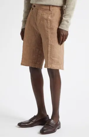 Massimo Alba Pleated Longline Linen Shorts