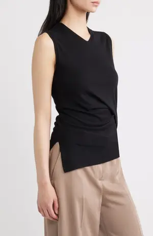 Theory Side Twist V-neck Tank - Black