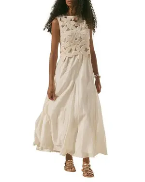 Mint Velvet Cotton Blend Sleeveless Crochet Maxi Dress - Cream