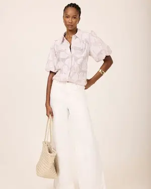 Mint Velvet Cotton Jacquard Puff Sleeve Shirt