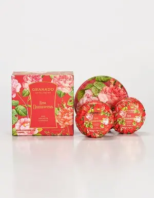 GRANADO Rosa Damascena Bar Soap Duo & Glass Tray Kit - Clear