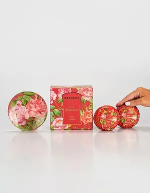 GRANADO Rosa Damascena Bar Soap Duo & Glass Tray Kit