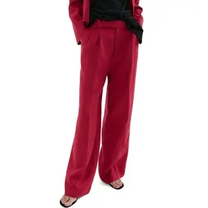 Mango Straight Leg Linen Pants - Red