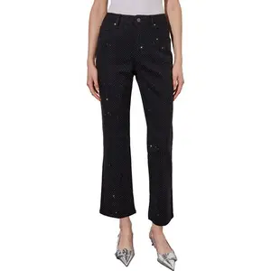 Ming Wang Crystal Embellished Flared Jeans - Black