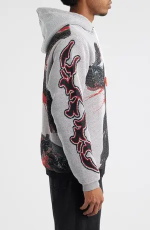 VERYRARE Jacquard Woven Tapestry Knit Hoodie With Satin Lining