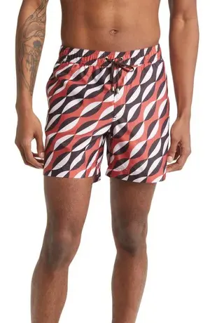 PRINCE & BOND Easton Printed Relaxed Swim Shorts - Red Multi