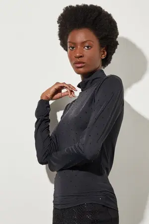 Ming Wang Embellished Mock Neck Top
