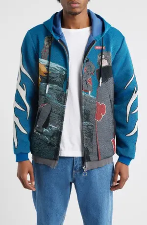 VERYRARE X Naruto Akatsuki Jacquard Knit Zip-up Hoodie - Blue