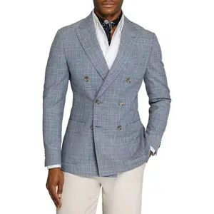 BROOKLYN BRIGADE Douglas Double Breasted Plaid Blazer - Blue