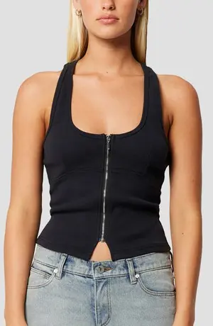 Abrand Denim Zip Front Bustier Tank