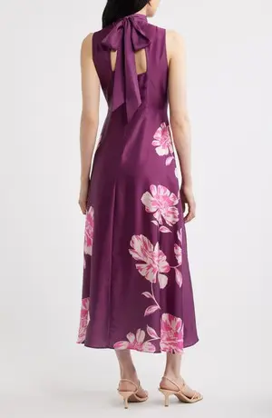 Eliza J Sleeveless Floral Print Satin Maxi Dress