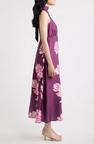 Eliza J Sleeveless Floral Print Satin Maxi Dress