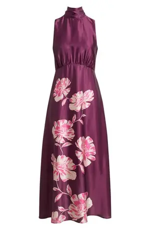 Eliza J Sleeveless Floral Print Satin Maxi Dress