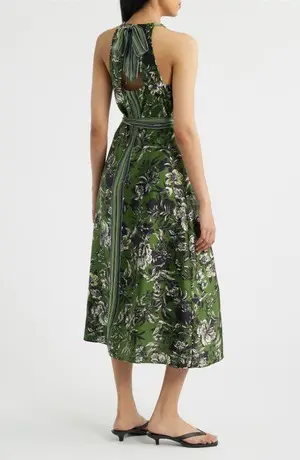 Eliza J Floral Satin Halter Neck Midi Dress