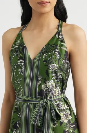 Eliza J Floral Satin Halter Neck Midi Dress