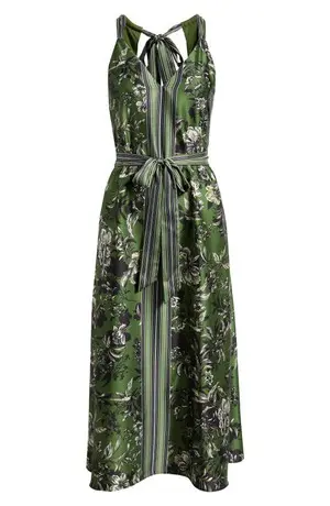 Eliza J Floral Satin Halter Neck Midi Dress