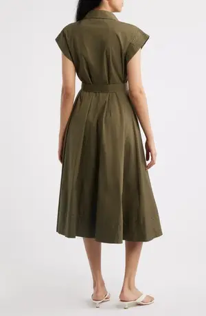 Eliza J Cotton Trapunto Stitch Belted Midi Shirtdress