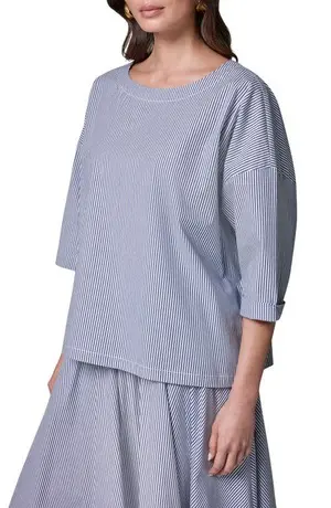 Donna Karan New York Striped Cotton Stretch Boatneck Top