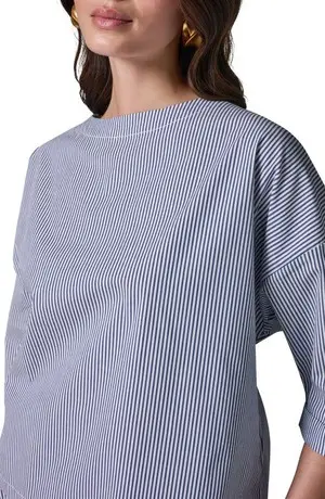 Donna Karan New York Striped Cotton Stretch Boatneck Top