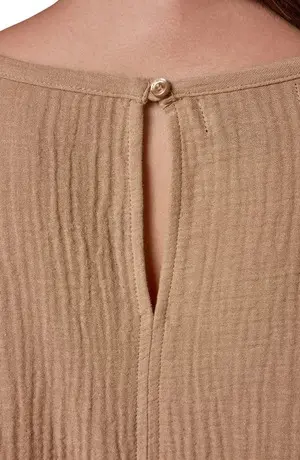 Donna Karan New York Gathered Sleeve Cotton Gauze Top