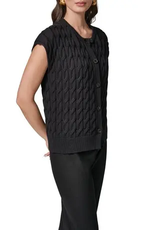 Donna Karan New York Extended Shoulder Cable Knit Cardigan - Black