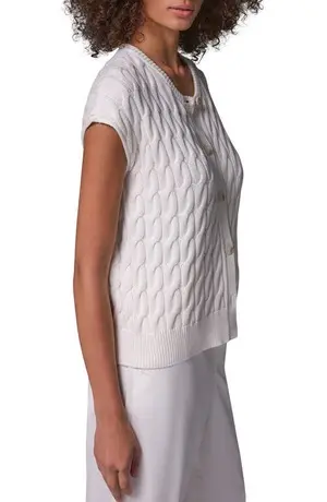Donna Karan New York Extended Shoulder Cable Knit Cardigan - Cream