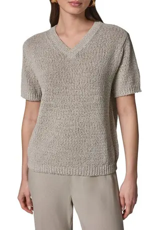 Donna Karan New York Cotton Blend V-neck Sweater - Sandstone Multi