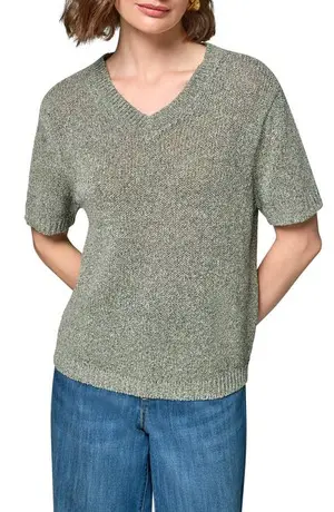 Donna Karan New York Cotton Blend V-neck Sweater - Verde Multi