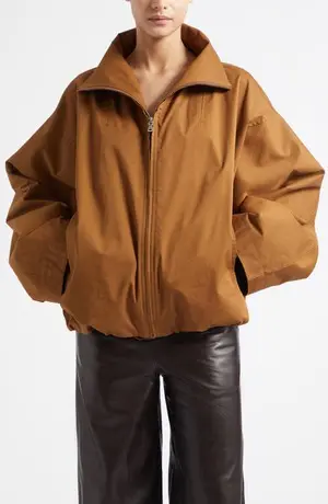 Nour Hammour François Stretch Cotton Canvas Bomber Jacket - Camel