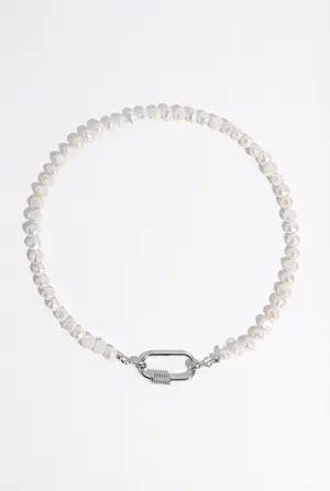 JOEY BABY Freshwater Pearl Carabiner Clasp Gold Necklace - Silver