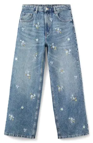 Mango Floral Embroidered Straight Leg Jeans