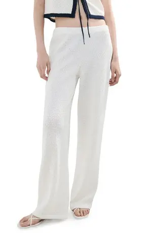 Mango Nati Textured Straight Leg Pants Ecru