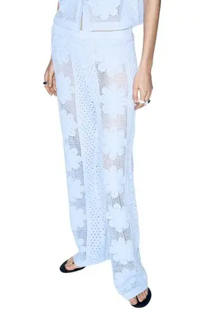 Mango Openwork Embroidery Straight Leg Pants - Sky Blue