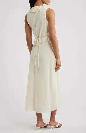 Mango Ruffled Lace Trim V-neck Midi Dress