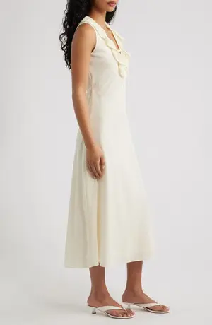 Mango Ruffled Lace Trim V-neck Midi Dress