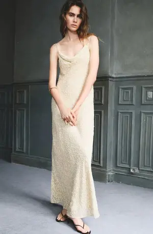 Mango Clip Dot Cowl Neck Maxi Dress
