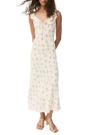 Mango Floral Ruffle Strap Dress - Ecru