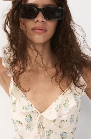 Mango Floral Ruffle Strap Dress