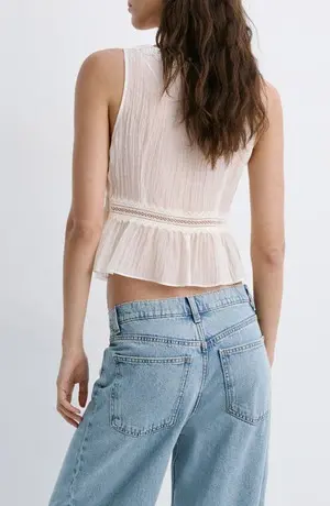 Mango Elena Lace Peplum Top - Ecru