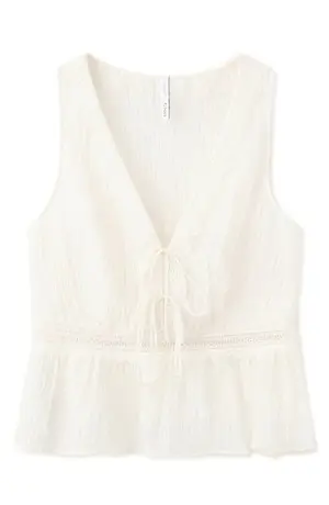 Mango Elena Lace Peplum Top - Ecru