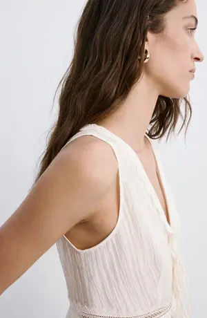 Mango Elena Lace Peplum Top - Ecru