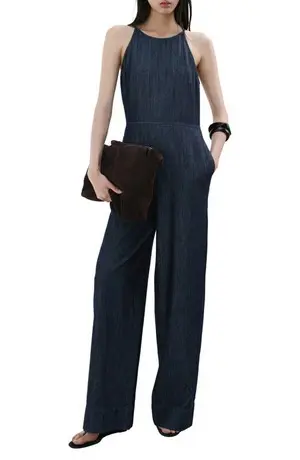 Mango Chambray Wide Leg Jumpsuit