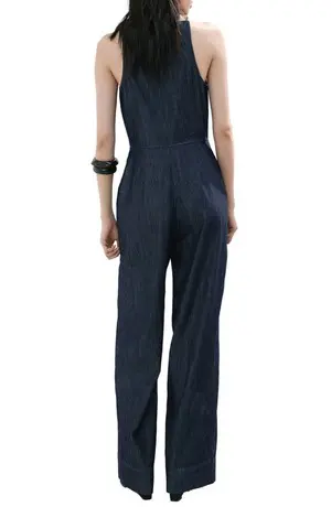 Mango Chambray Wide Leg Jumpsuit