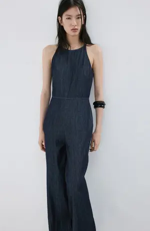 Mango Chambray Wide Leg Jumpsuit