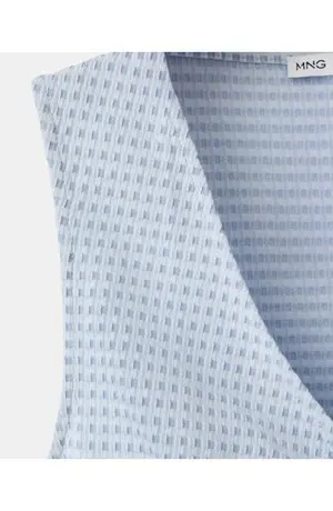 Mango Micro Check Ruched Cotton Blend Top