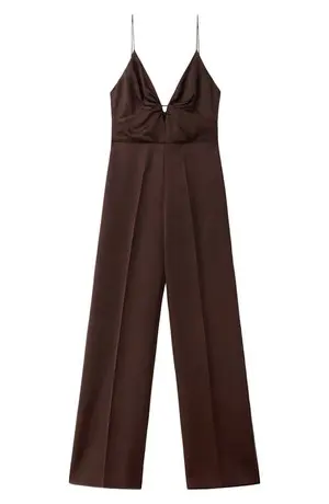 Mango Mono Deep V-neck Sleeveless Jumpsuit - Chocolate