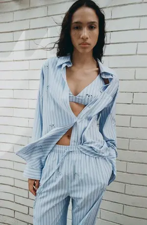 Mango Crystal Embellished Stripe Drawstring Pants