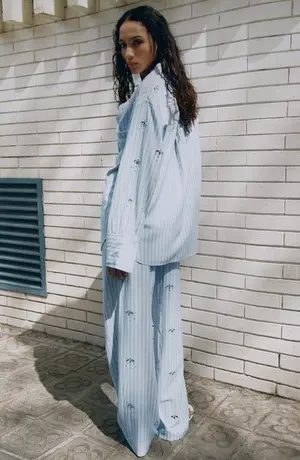 Mango Crystal Embellished Stripe Drawstring Pants