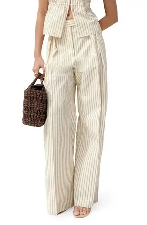 Mango Stripe Pleate Straight Leg Pants - Yellow